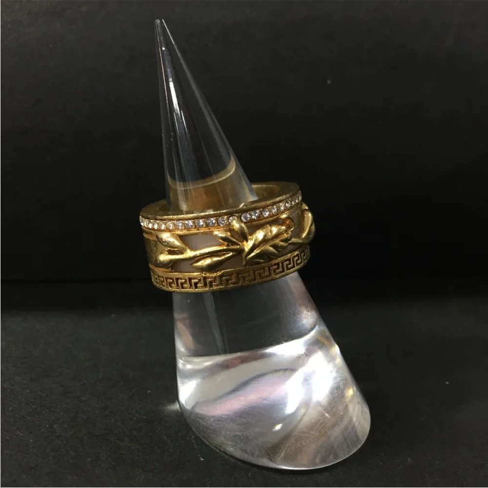 Versace Rhinestone & Gold Tone Ring - Size 51 - Gem